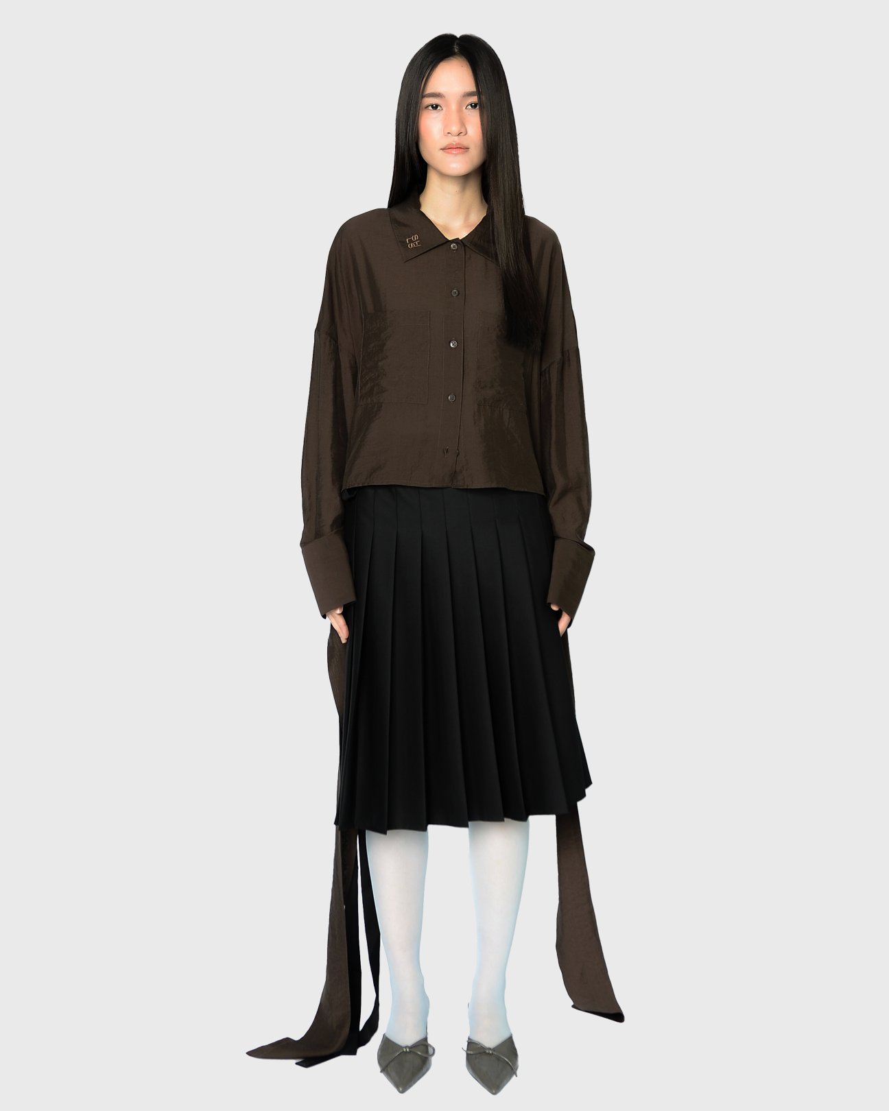 CROPPED SHIRT WITH SASH IN BROWN – SHALS